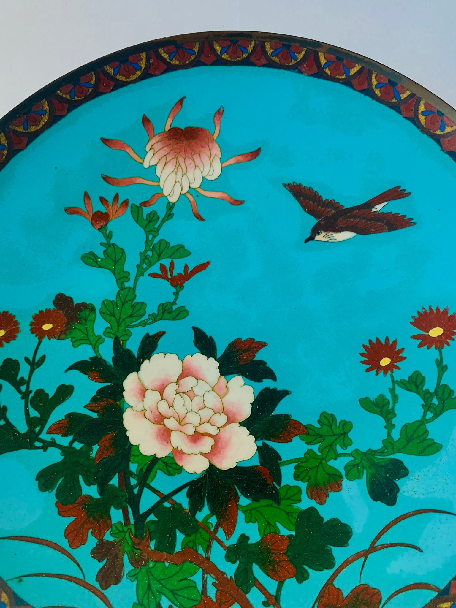 A Pair of Antique Meiji Period Japanese Cloisonne Cyan Display Plates ...