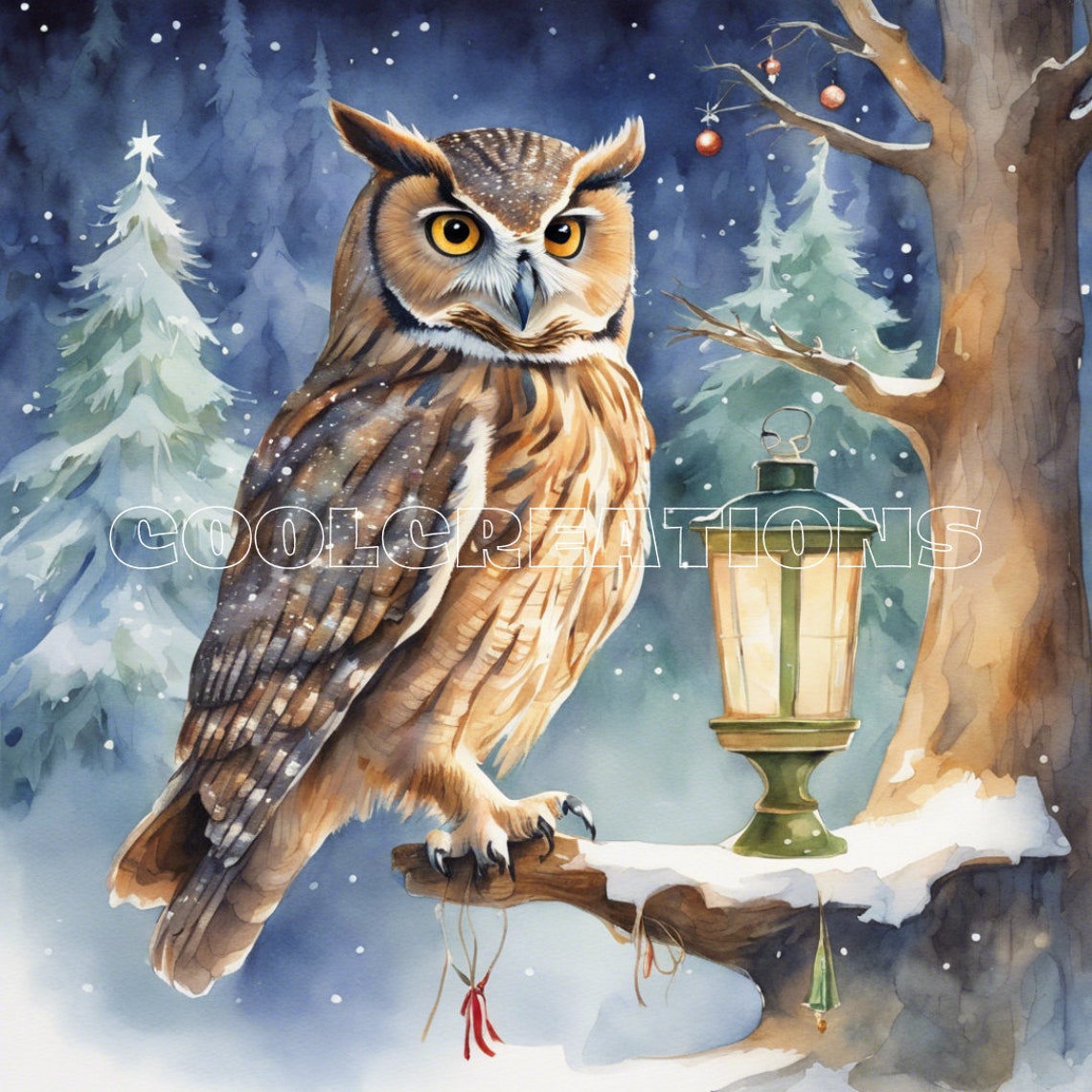 Christmas Owl Art, 8 High Quality Jpgs, Winter DIY, Crafts, Scrapbook ...