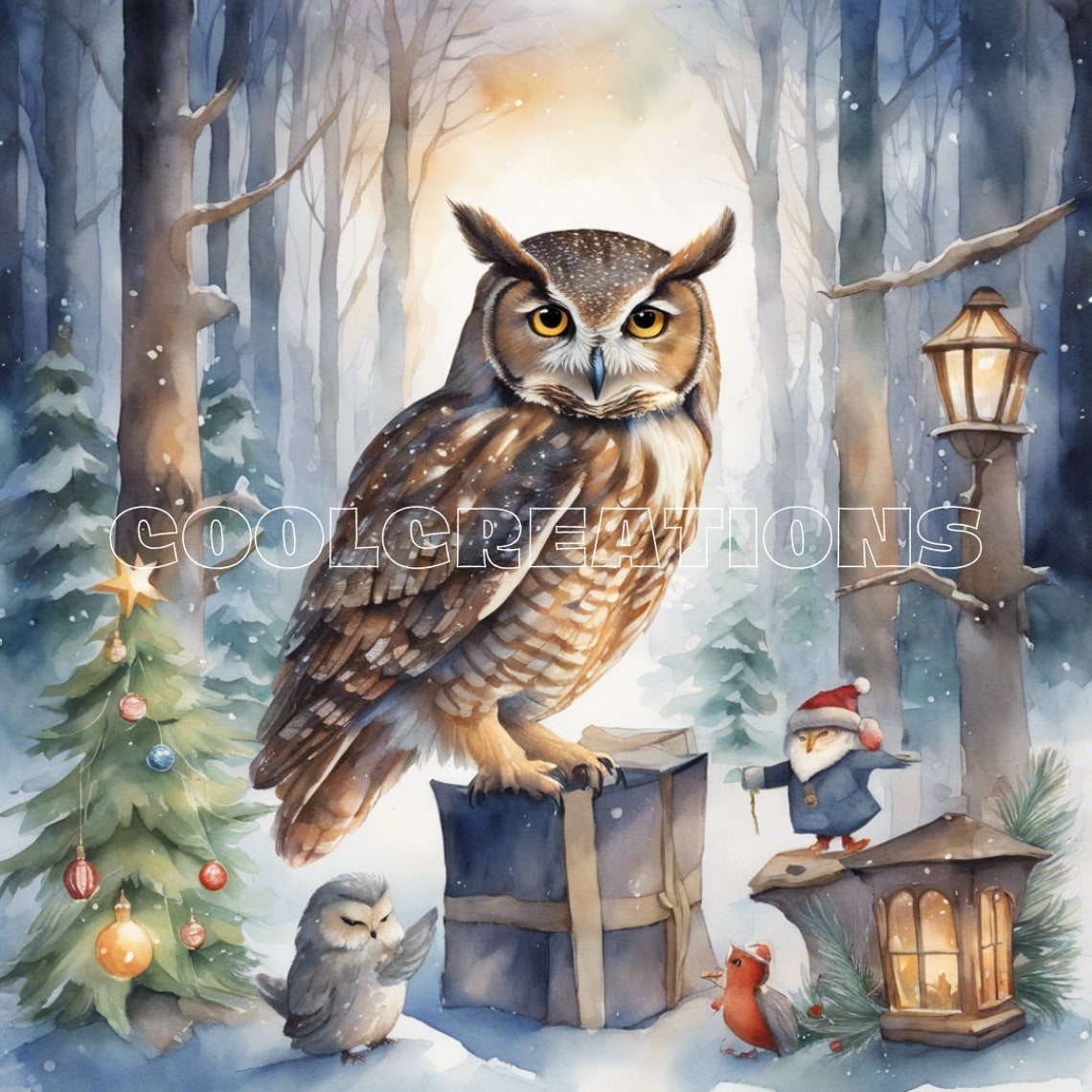 Christmas Owl Art, 8 High Quality Jpgs, Winter DIY, Crafts, Scrapbook ...