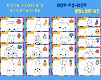 Cute Fruits & Vegetables Coloring and Dot-to-dot Book - Etsy
