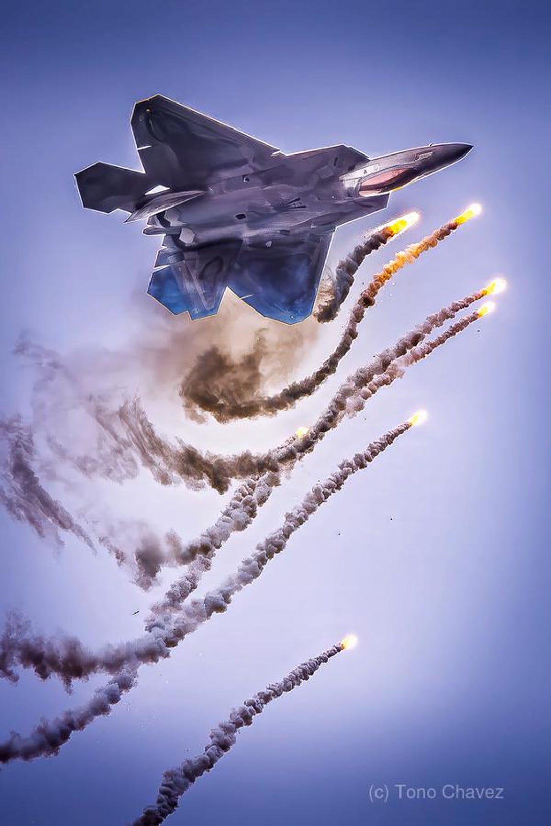 F-22 Raptor Flare Burst – Dramatic Military Jet Action Print | Aviation ...