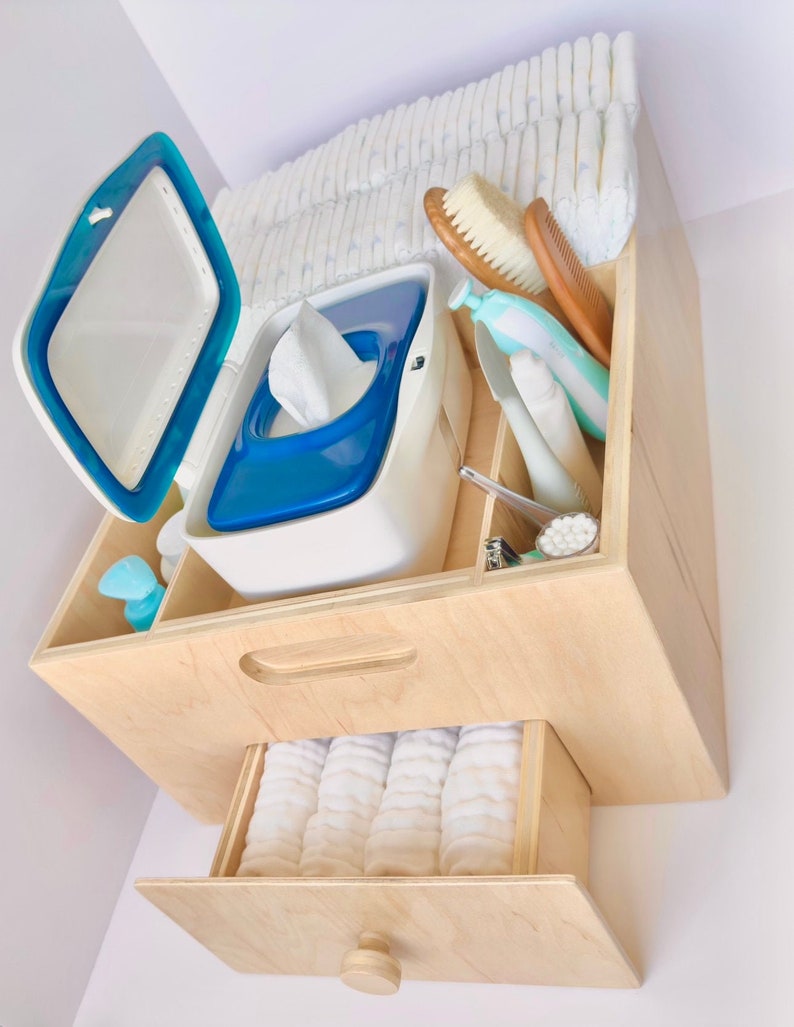 Large Wooden Diaper Caddy and Nursery Storage Organizer -changing Table ...