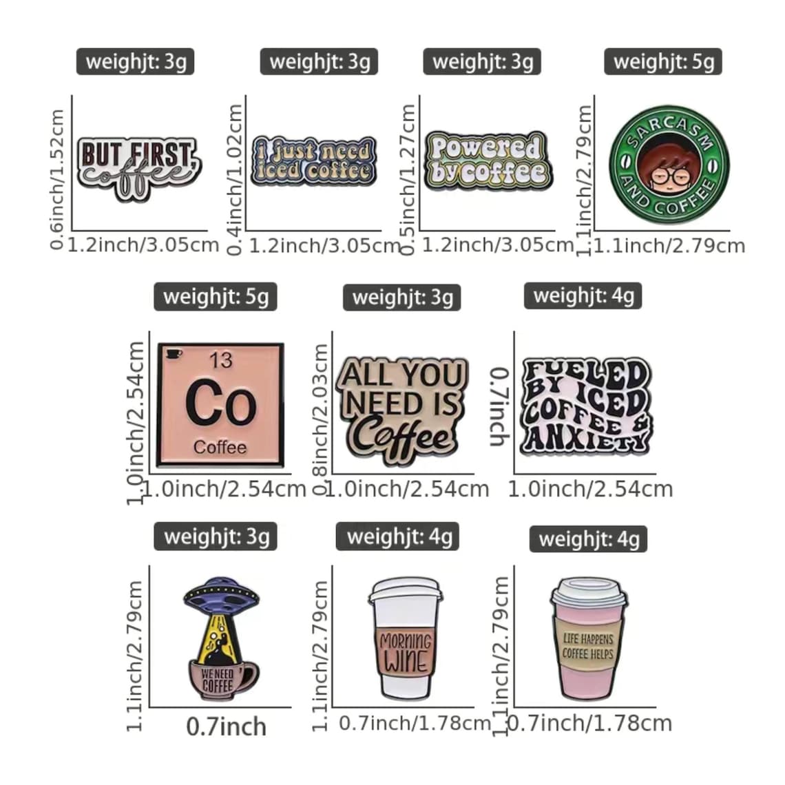 Coffee Lover's Enamel Pins Set: Caffeine Addict Accessories - Etsy