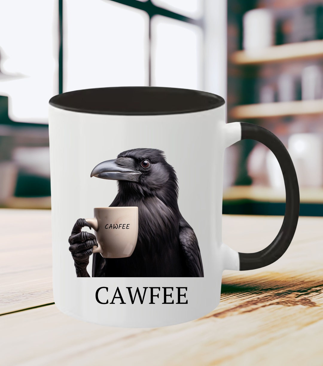 Cawfee Crow Coffee Mug, Two Tone Cup, Crows Brew Cup, Funny Bird Lover ...