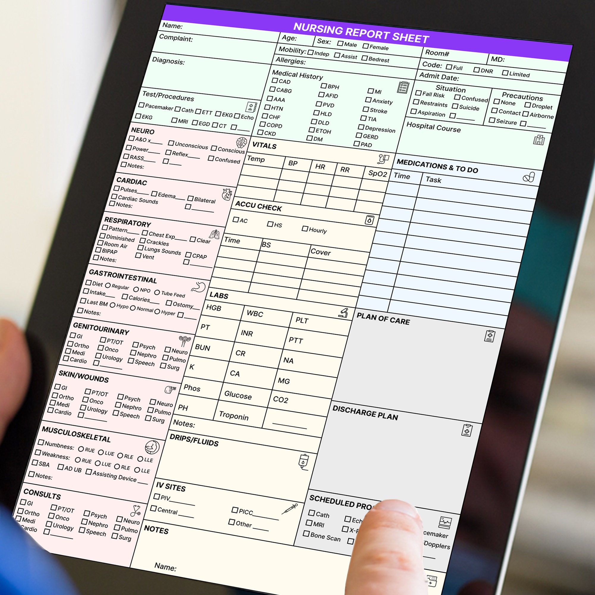 Nursing Report Sheet, Nurse Brain Sheet, RN Handoff Tool, Nurse Report ...