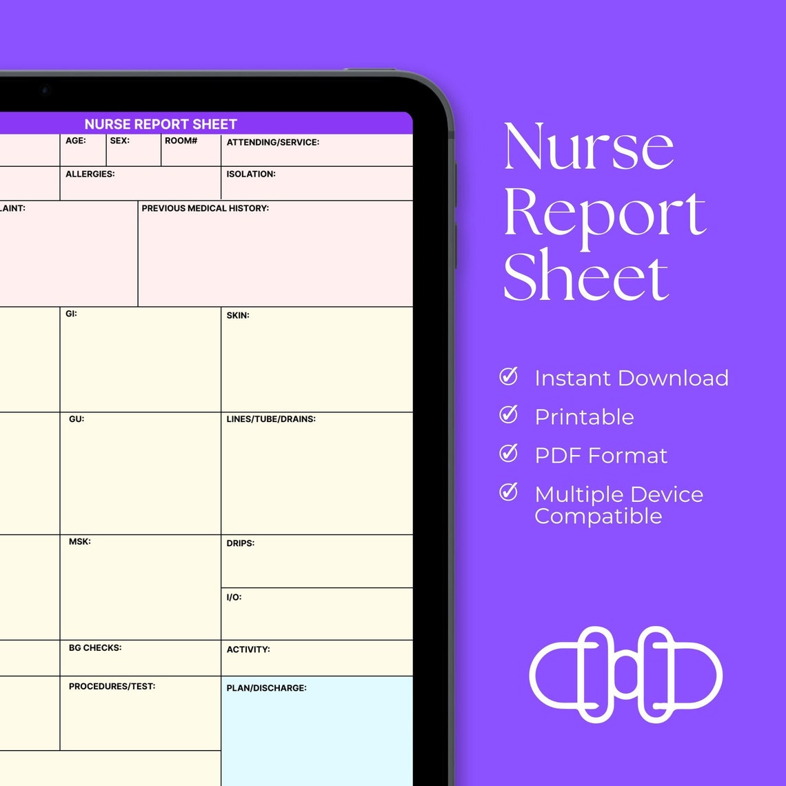 Nursing Report Sheet, Nurse Shift Report, Nurse Brain Sheet, Nurse ...