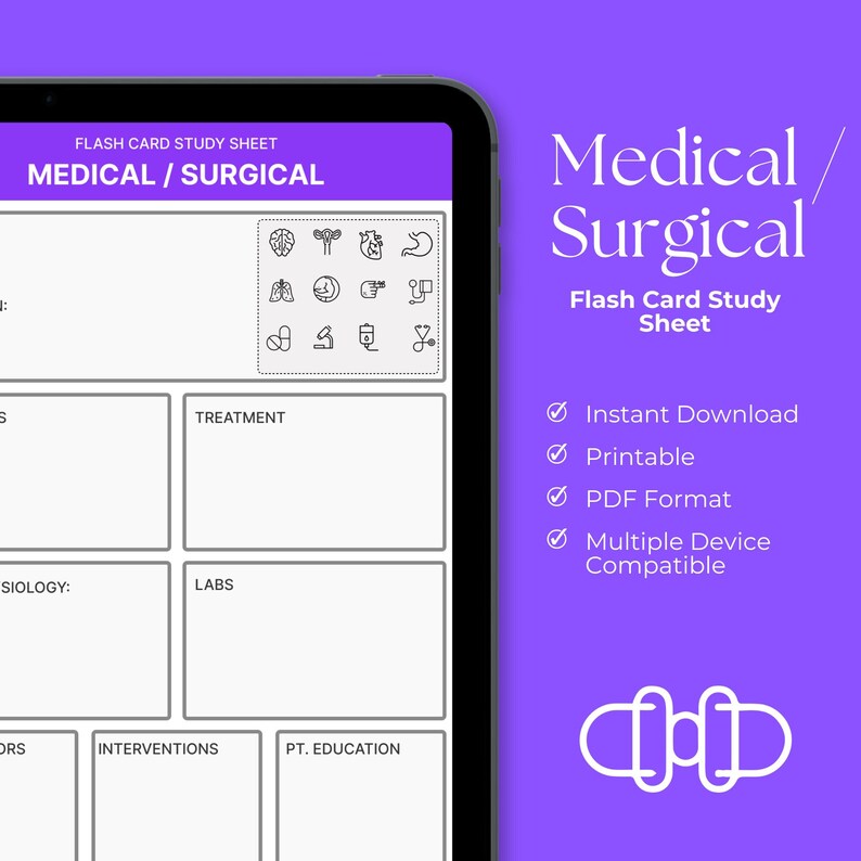 PRINTABLE Nursing School Medical Surgical Template/ Med Surg Study ...