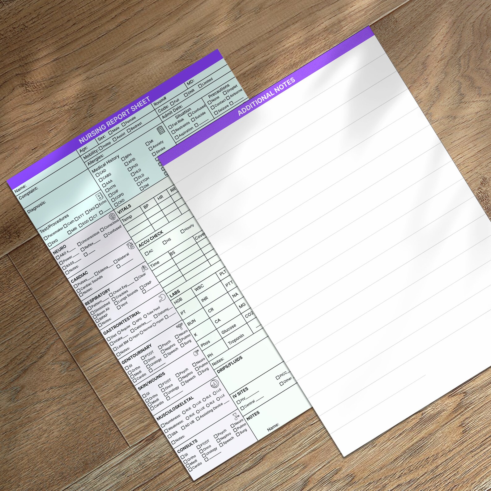 Nursing Report Sheet, Nurse Brain Sheet, RN Handoff Tool, Nurse Report ...