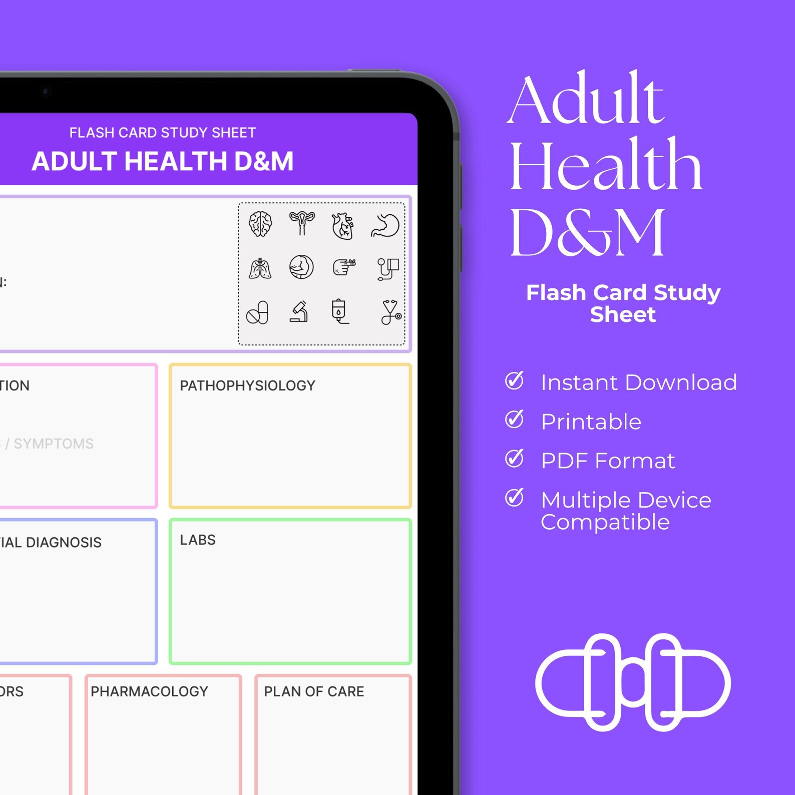 PRINTABLE Nursing School Advanced Adult Health Notes Template/ Adult ...