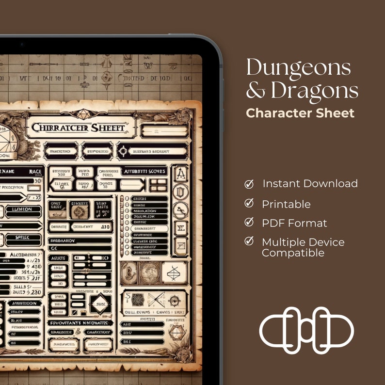 Vintage Printable Dnd Character Journal, Dnd Character Sheet With Spell ...