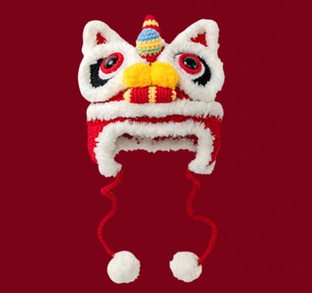 Chinese Traditional Dancing Lion-themed Handmade Knitted Hat, New Year ...