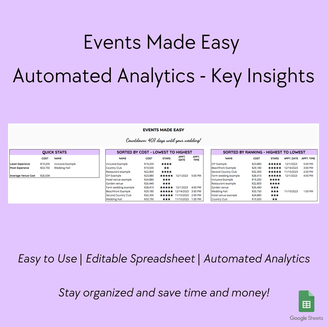 Events Made Easy - Wedding Venue Cost Comparison Template - Etsy