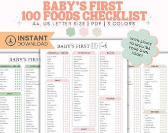 Baby's First 100 Foods Checklist, Weaning Chart, Baby Food Tracker ...