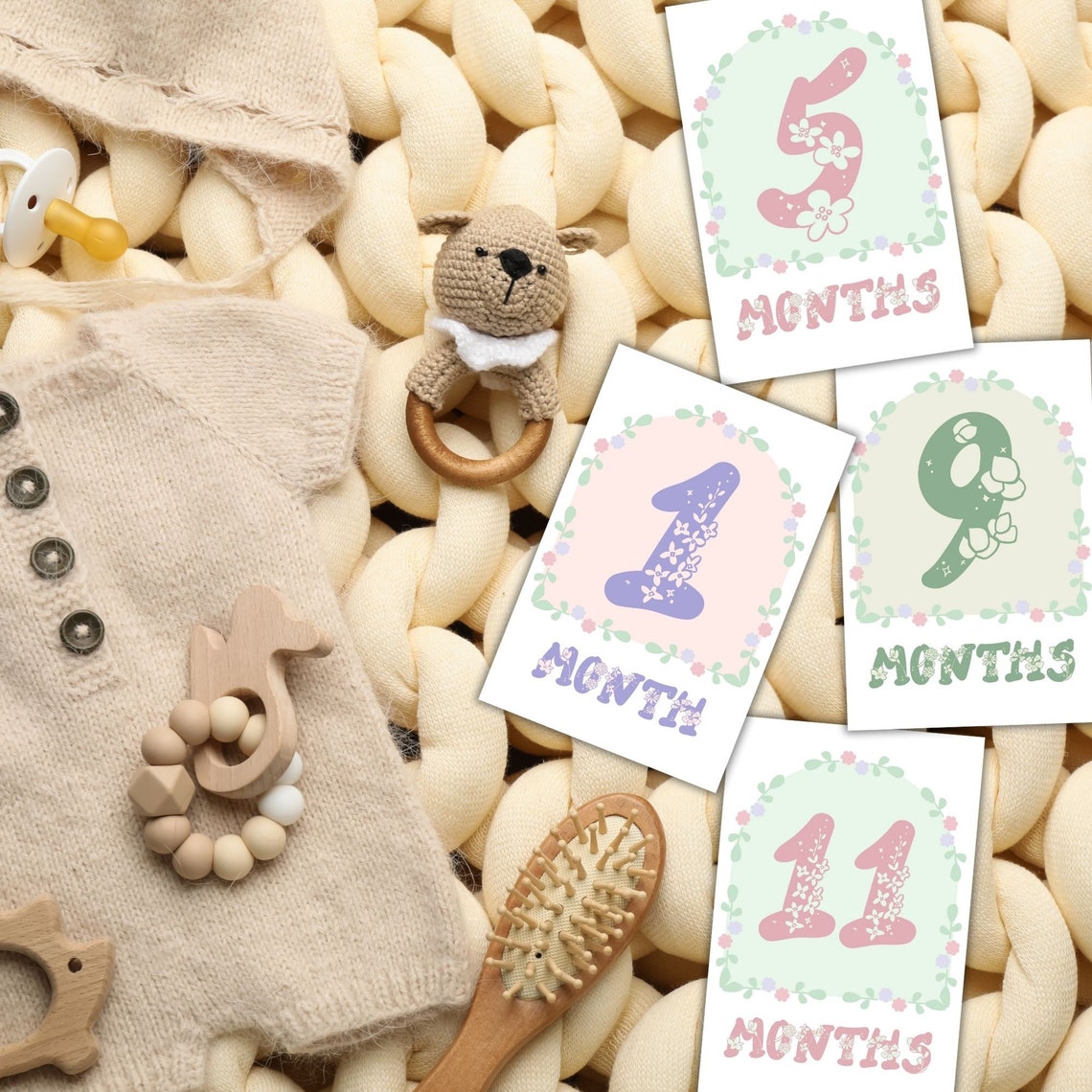 Baby Monthly Milestone Cards, Month Cards, Whimsical, Floral, Baby ...