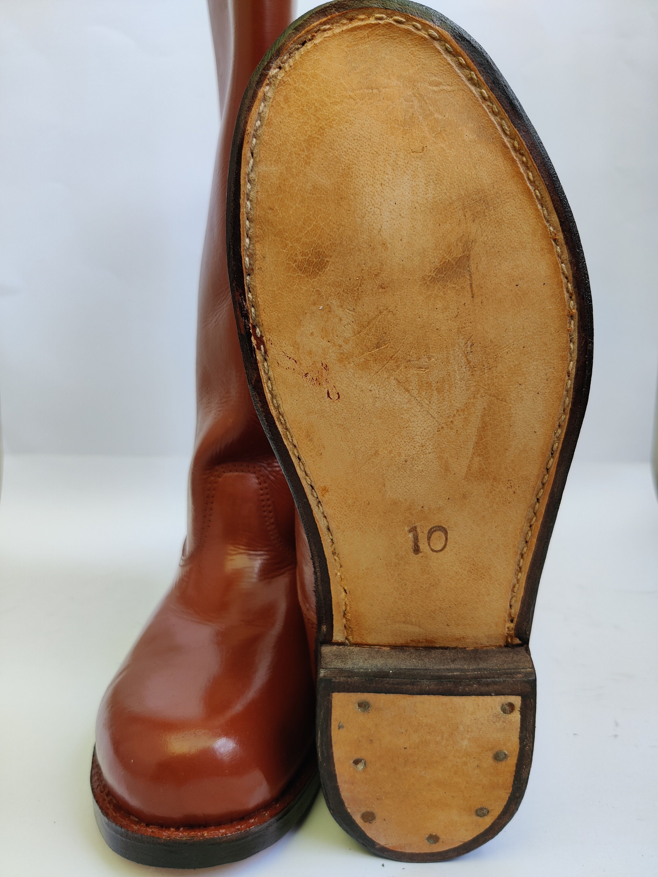 Brown Leather Long Boot With Leather Sole for Riding and Military. Long ...