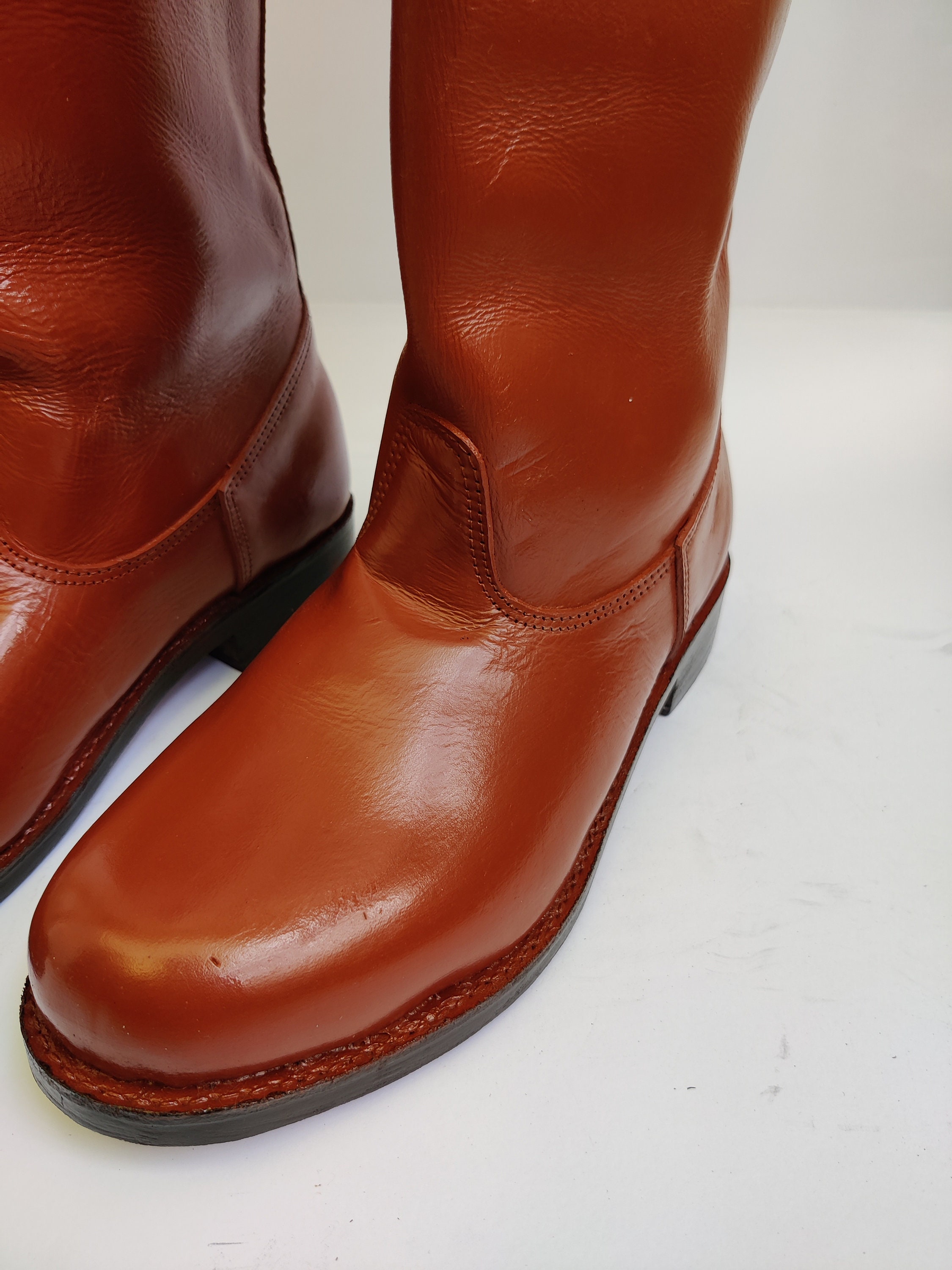 Brown Leather Long Boot With Leather Sole for Riding and Military. Long ...