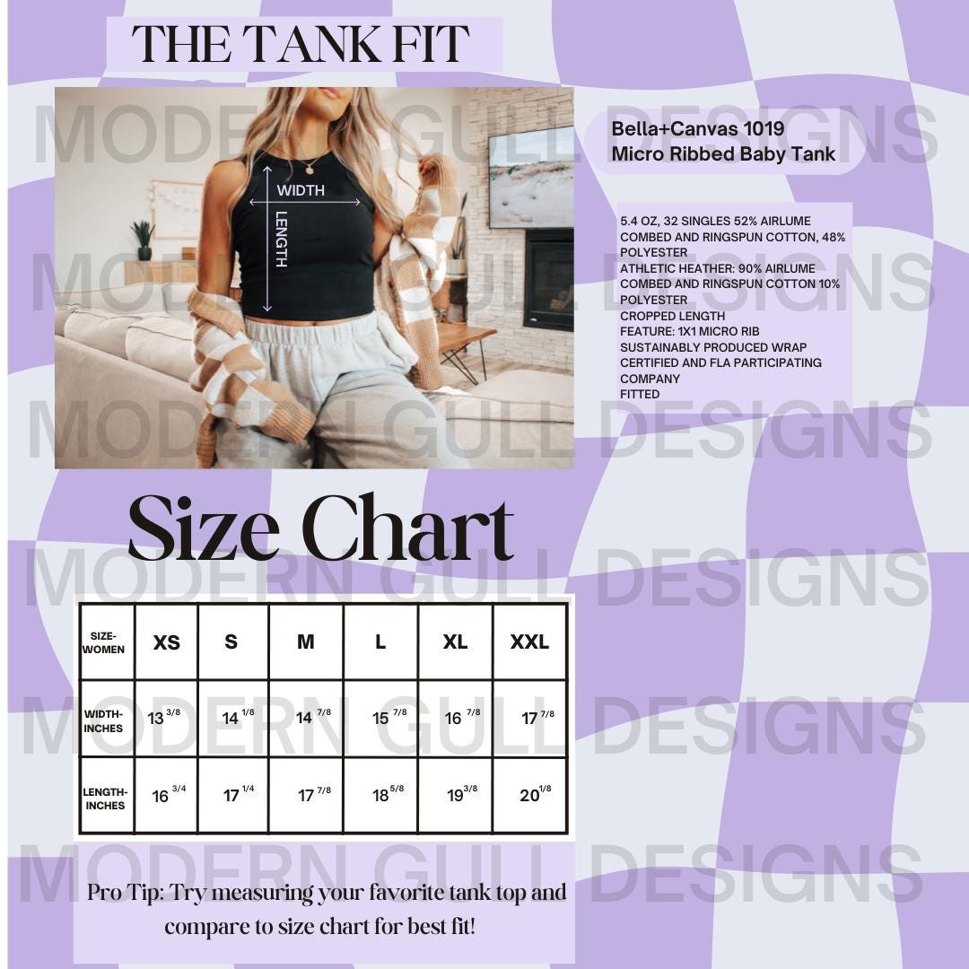 1019be Size Chart, Bella Canvas 1019 Size Chart, Tank Top Size Chart ...