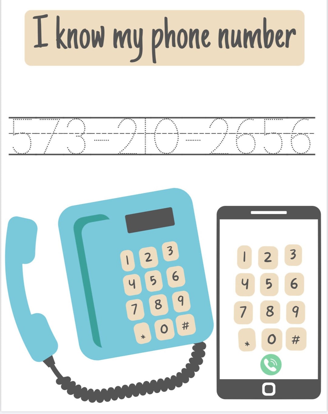 Learn Your Phone Number Printable Worksheet - Etsy