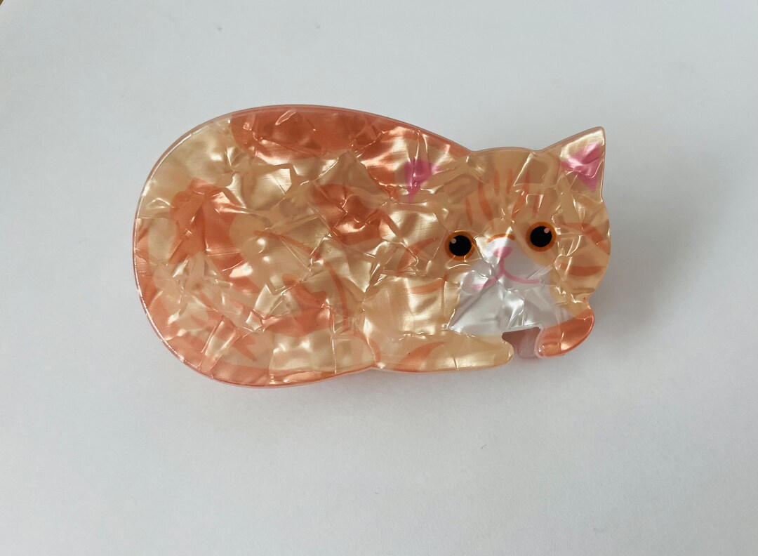 Pearly Orange Striped Cat Medium Hair Clip Womens Hair Accessories Gift ...
