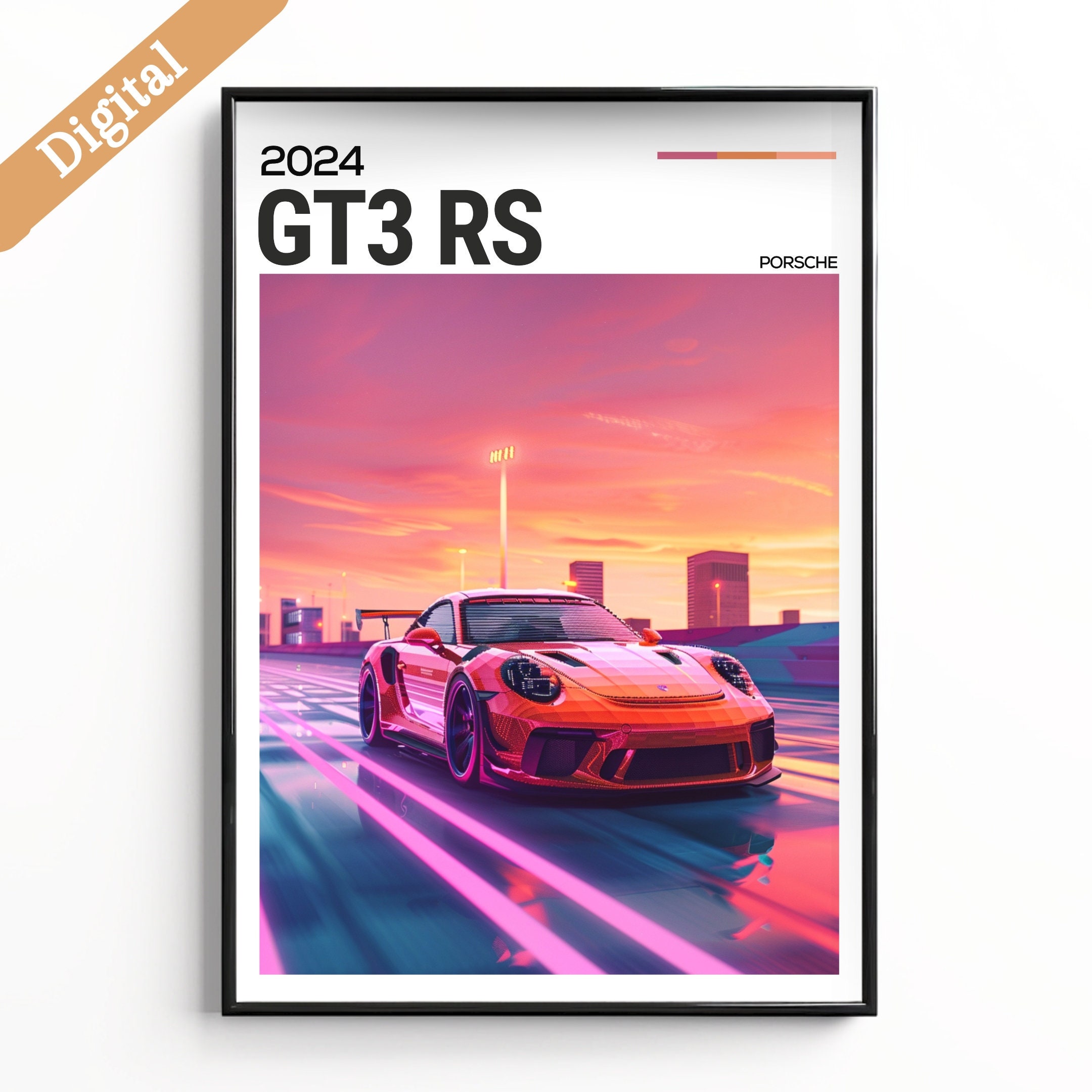 Set of 3 Porsche GT3 RS Poster, Pixel Car Poster, Art Print Poster ...