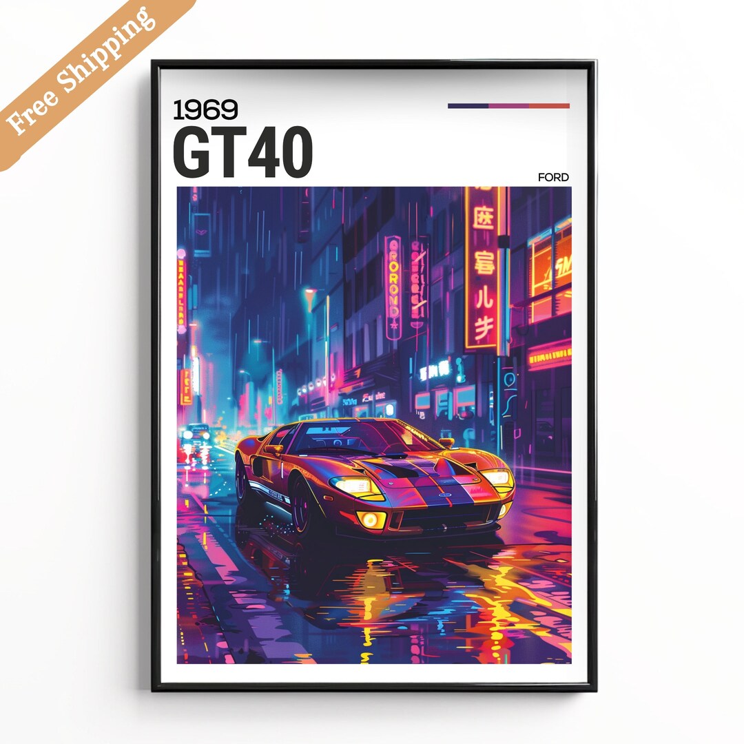 Ford GT40 Poster, Pixel Car Poster, Art Print Poster, Wall Decor, Car ...