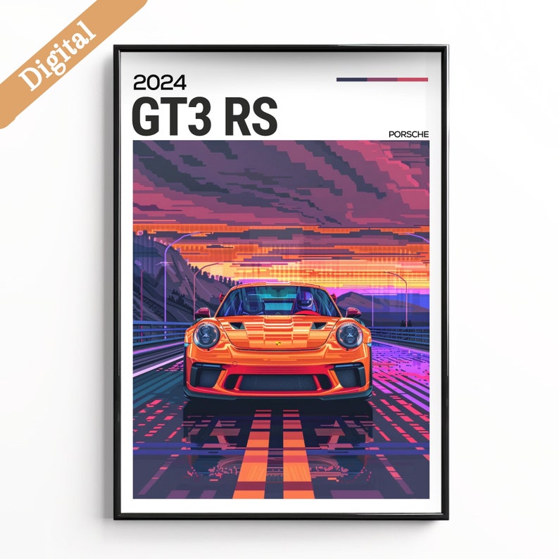 Set of 3 Porsche GT3 RS Poster, Pixel Car Poster, Art Print Poster ...