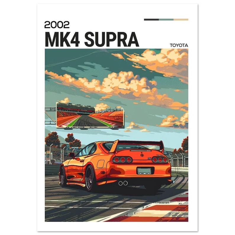 Toyota MK4 Supra Poster, Vintage Car Poster, Pixel Art, Gift for Him ...