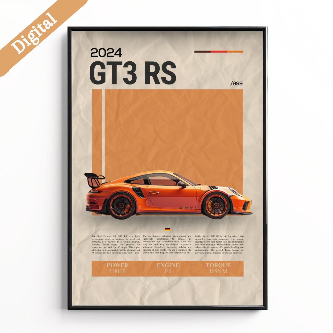 Porsche Gt3 Poster, Super Car Poster, Art Print Poster, Wall Decor, Car ...