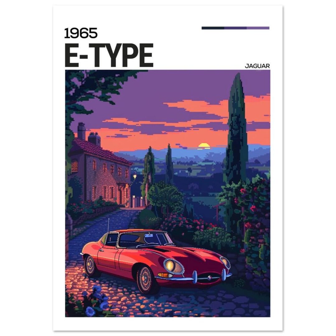 Jaguar E-type Poster, Pixel Car Poster, Pixel Art, Gift for Him ...