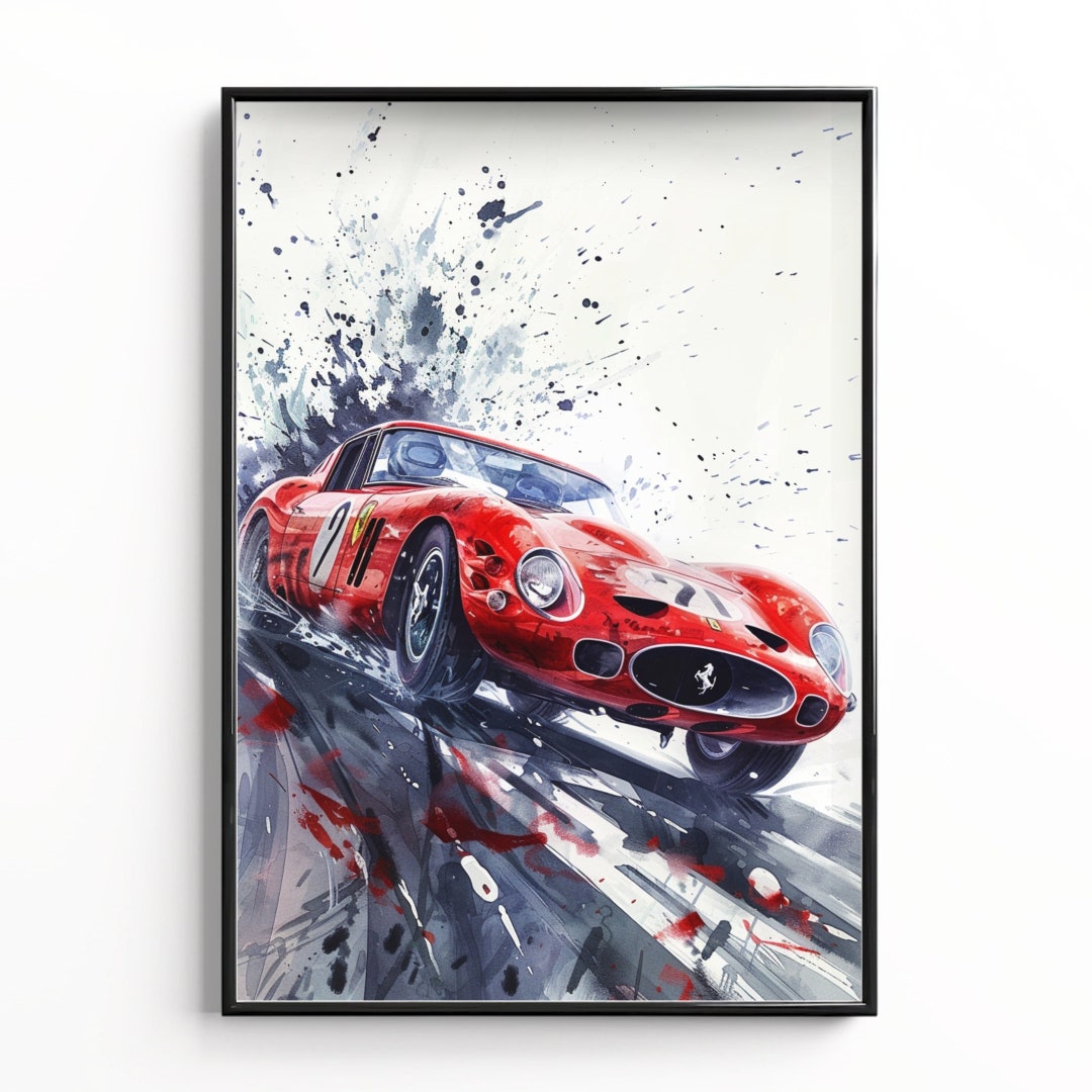 Ferrari Digital Car Portrait, Car Illustration, Watercolor Car Poster ...