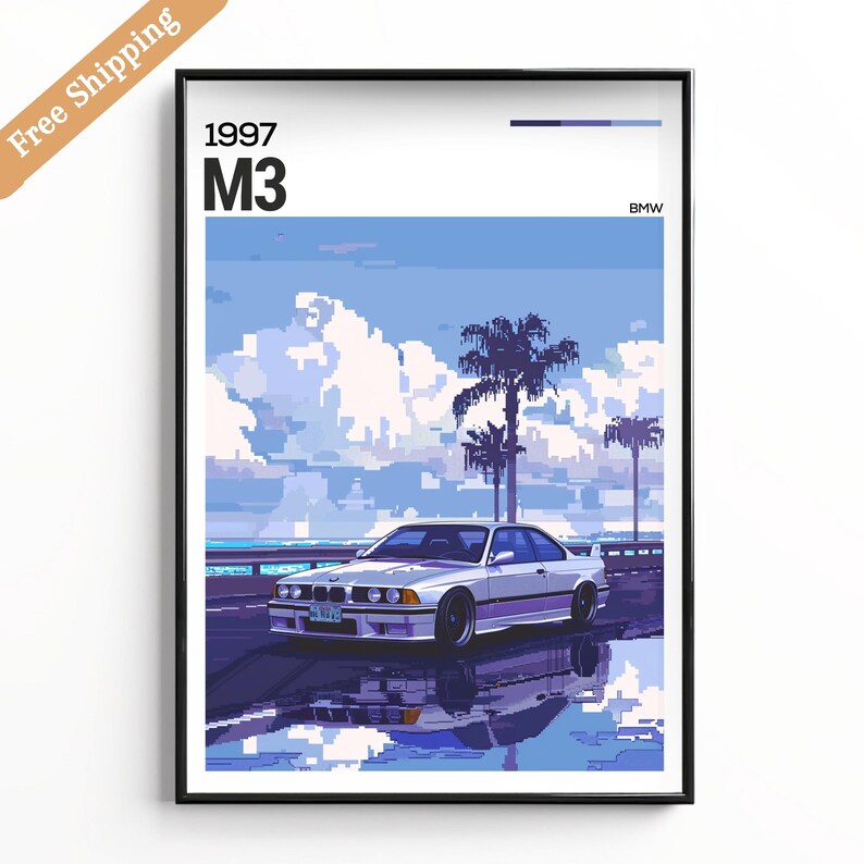 BMW M3 Poster, Pixel Car Poster, Pixel Art, Gift for Him, Birthday Gift ...