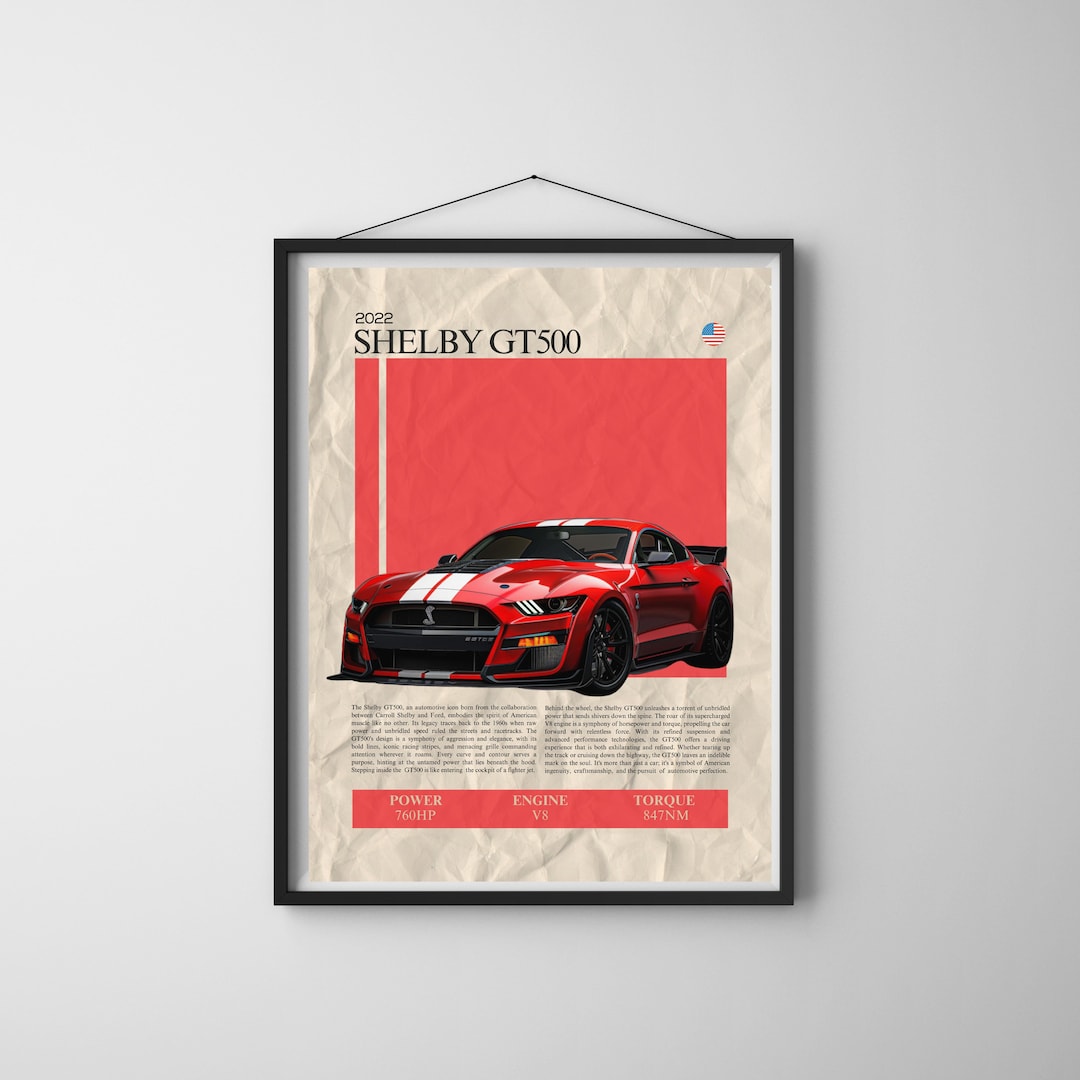 Mustang Shelby Gt500 Poster, Super Car Poster, Art Print Poster, Wall ...