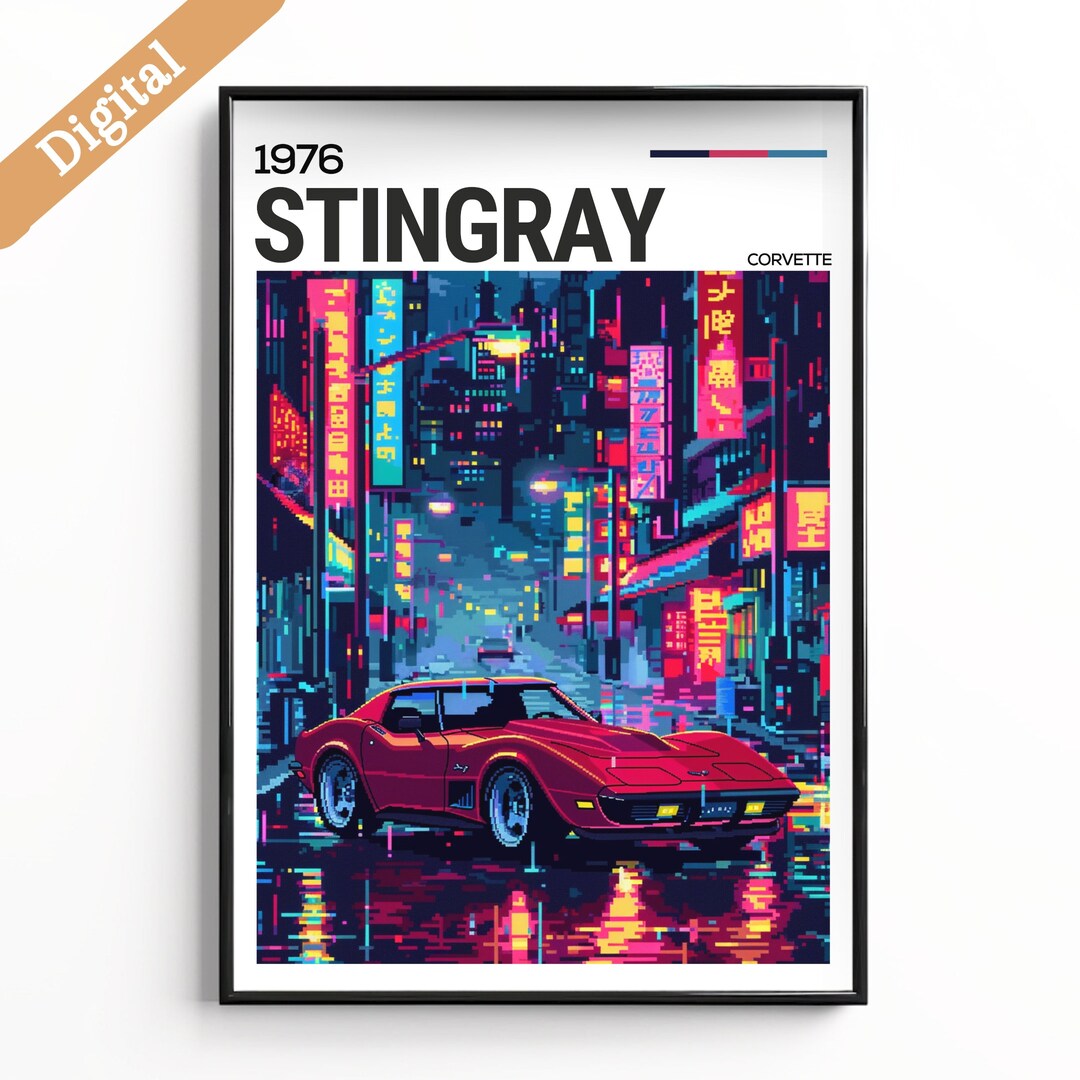 Corvette Stingray Poster, Pixel Car Poster, Art Print Poster, Wall ...