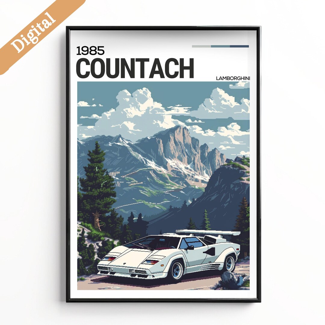 Lamborghini Countach Print, Pixel Car Poster, Pixel Art, Gift for Him ...