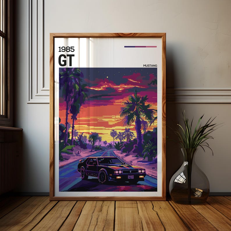 Mustang GT Print, Pixel Poster, Pixel Art, Gift for Him, Bedroom Decor ...