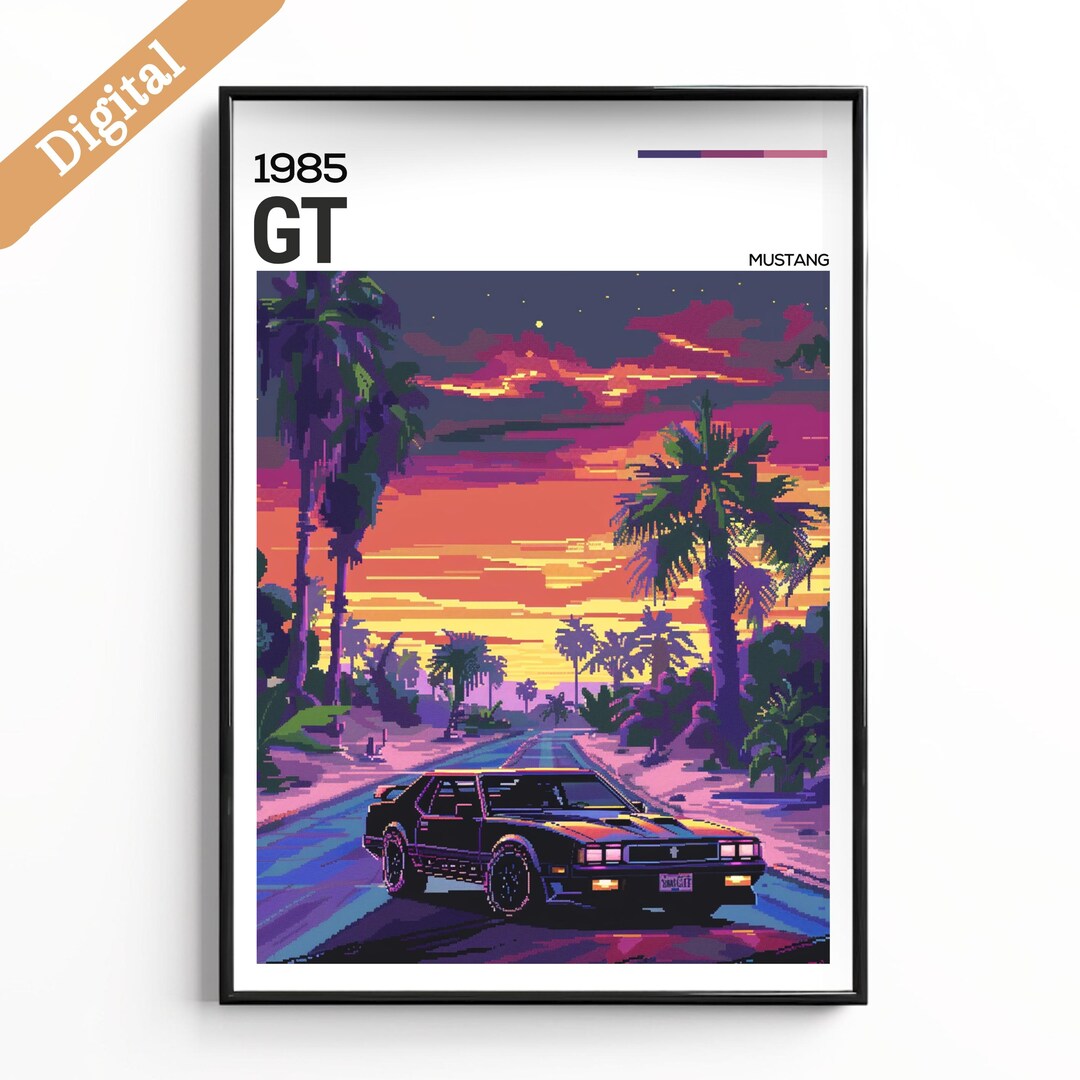 Mustang GT Print, Pixel Poster, Pixel Art, Gift for Him, Bedroom Decor ...