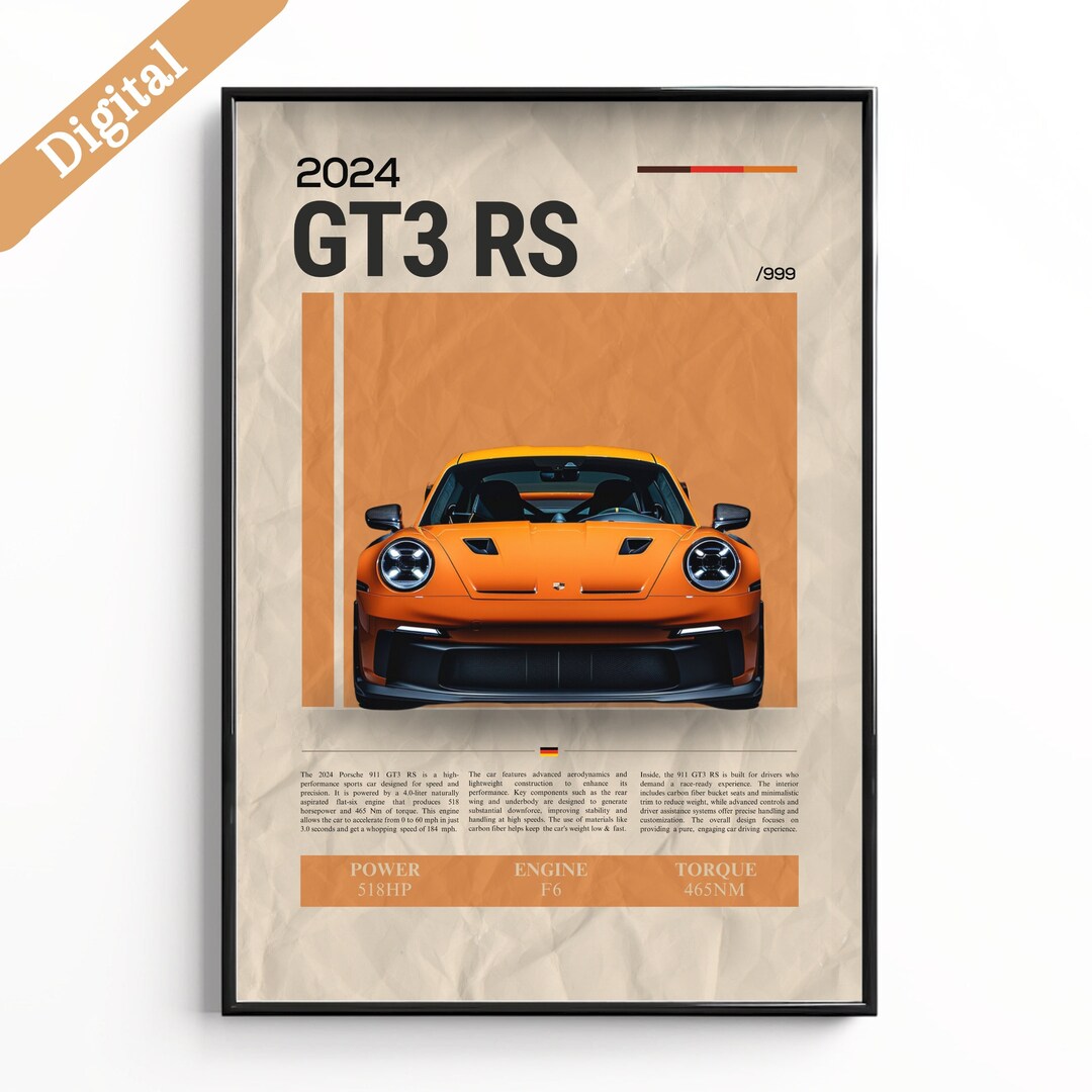 Porsche GT3 Poster, Super Car Poster, Art Print Poster, Wall Decor, Car ...
