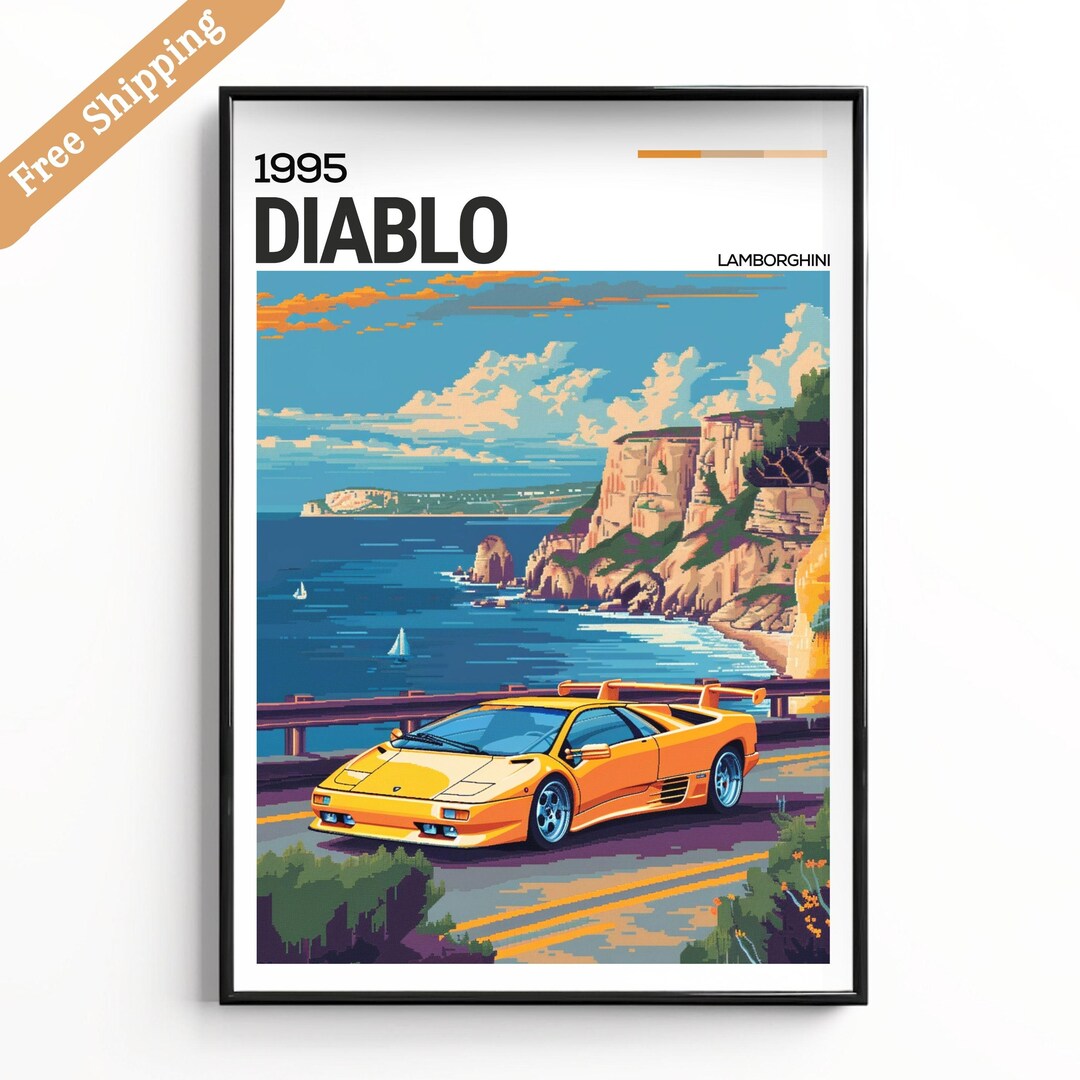 Lamborghini Diablo Poster, Pixel Car Poster, Pixel Art, Gift for Him ...