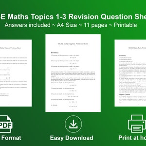 2024 GCSE AQA Maths Topics 1-3 Revision Question Sheets + Answers | PDF ...