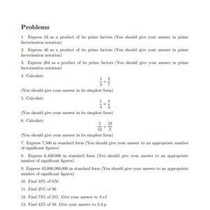 2024 GCSE AQA Maths Topics 1-3 Revision Question Sheets + Answers | PDF ...