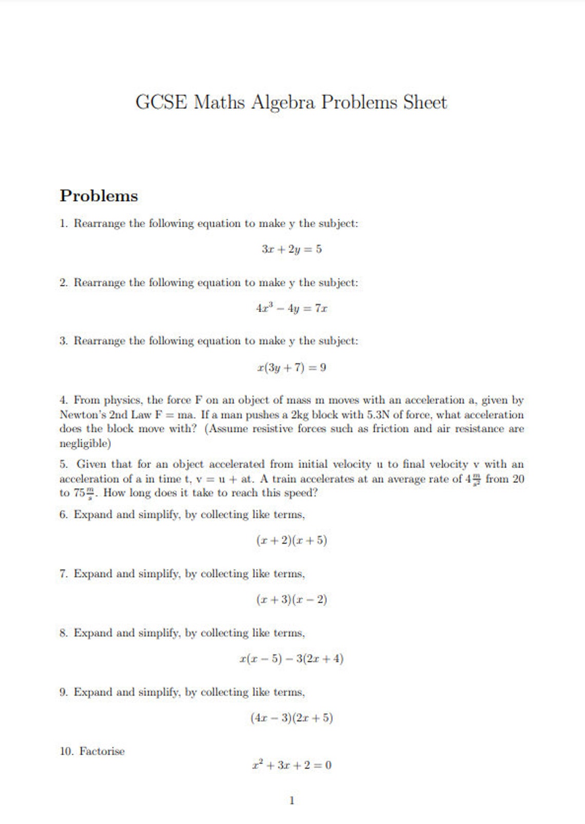 2024 GCSE AQA Maths Topics 1-3 Revision Question Sheets + Answers | PDF ...