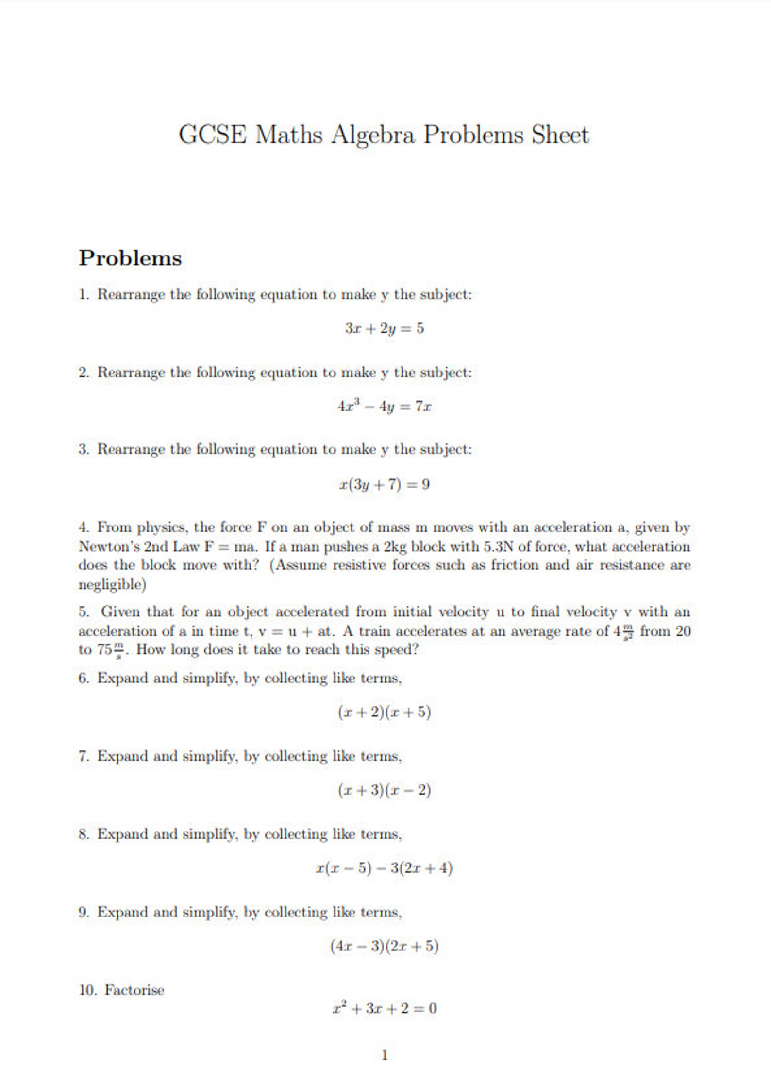 2024 GCSE AQA Maths Topics 1-3 Revision Question Sheets + Answers | PDF ...