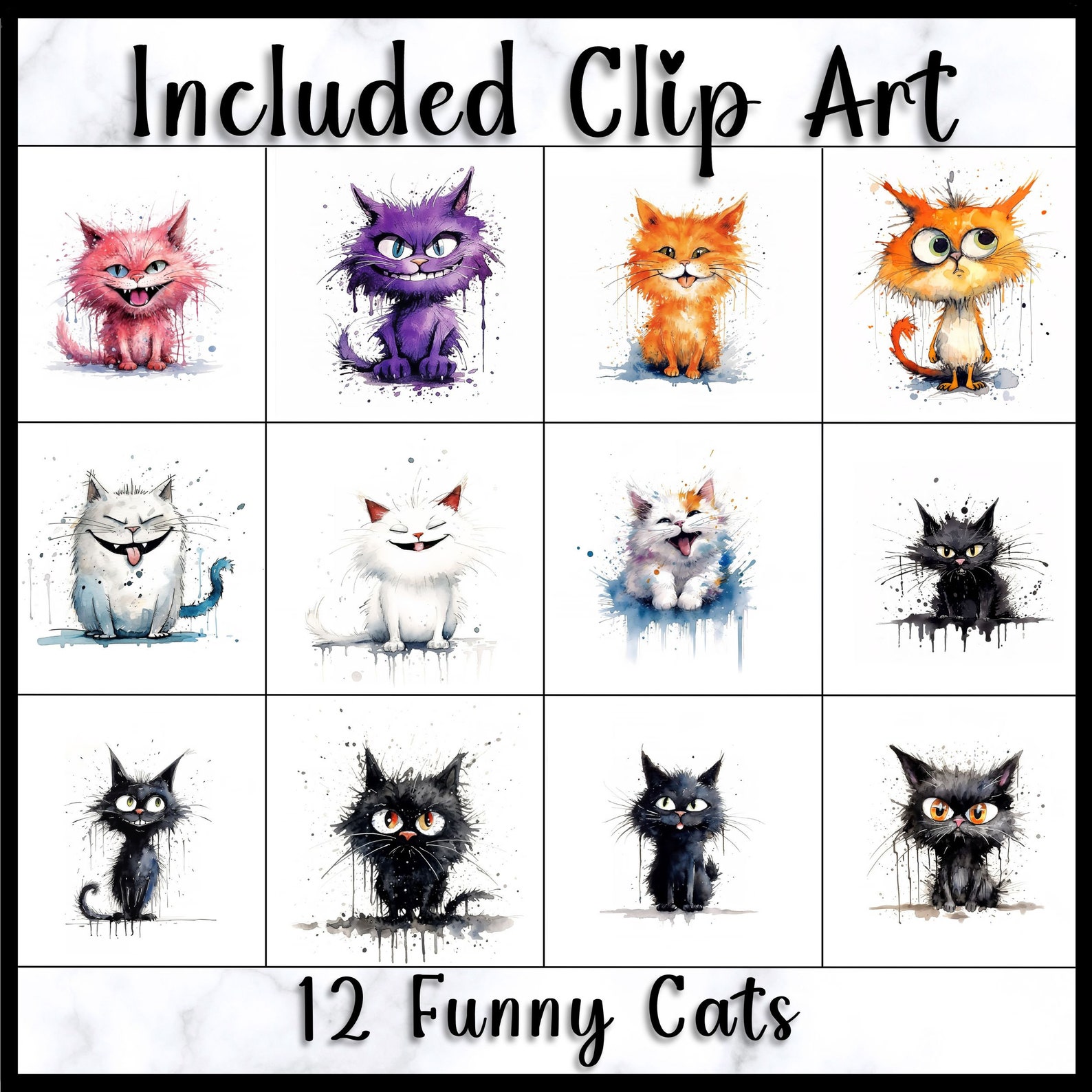Funny Cats Clip Art Watercolor Look / As-is Commercial Use Rights ...