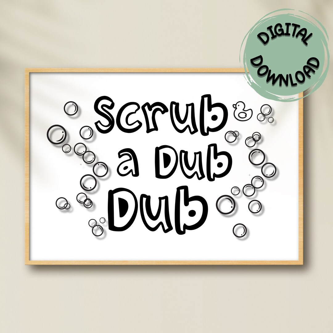 Scrub a Dub Dub Bubble Duck Printable Digital Wall Art Shadow Drop Line ...