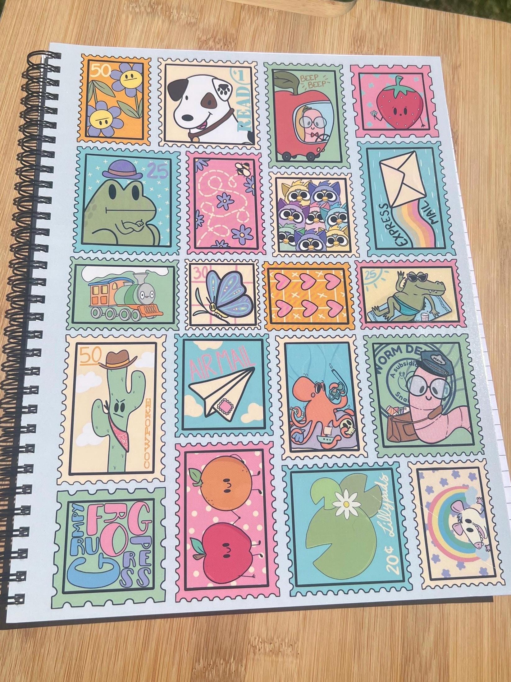 Cute Stamp Collection Spiral Notebook – Snail Mail Stationery Journal ...