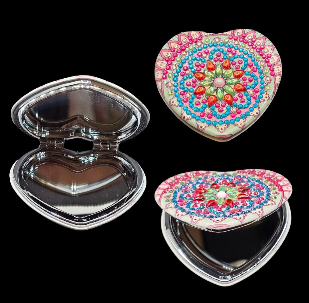 Mint Heart Shaped Diamond Art Compact Mirror - Etsy