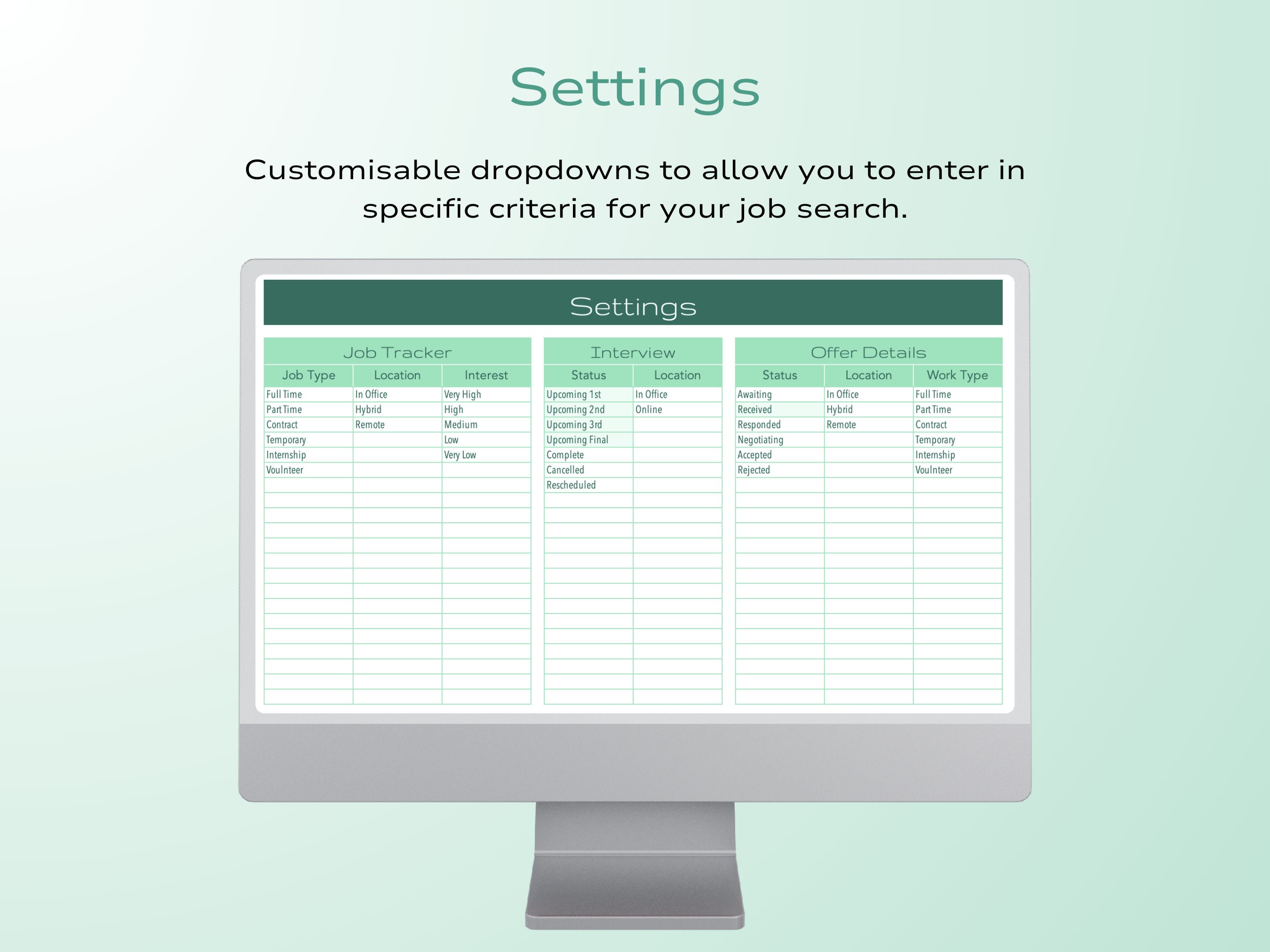 Job Tracker Spreadsheet for Excel With a Job Tracker, Interview Tracker ...