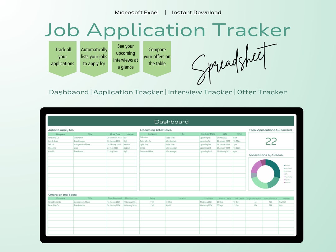 Job Tracker Spreadsheet for Excel With a Job Tracker, Interview Tracker ...