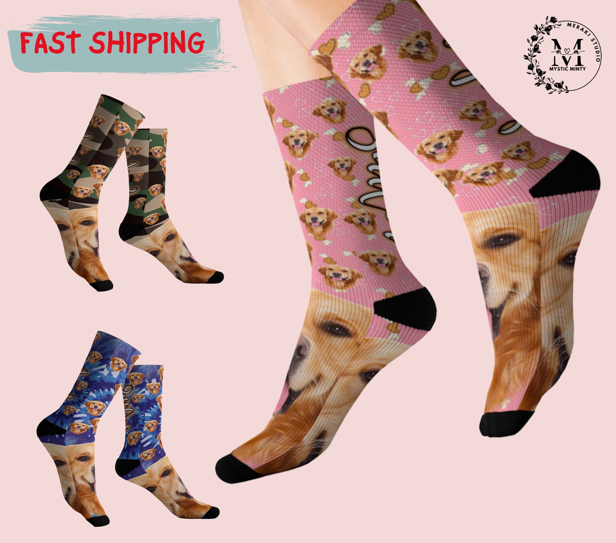 Custom Golden Retriever Golden Doodle Dog Socks Customized Pet Socks ...