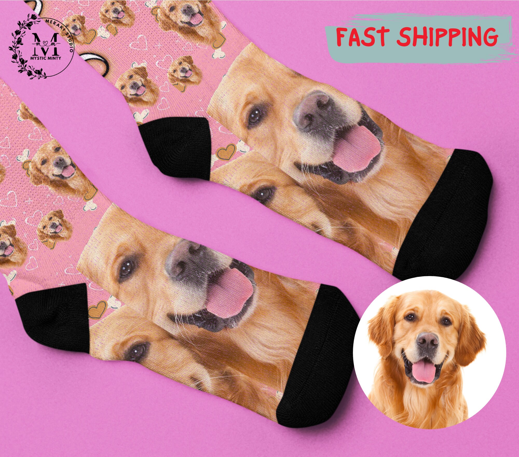 Custom Golden Retriever Golden Doodle Dog Socks Customized Pet Socks ...
